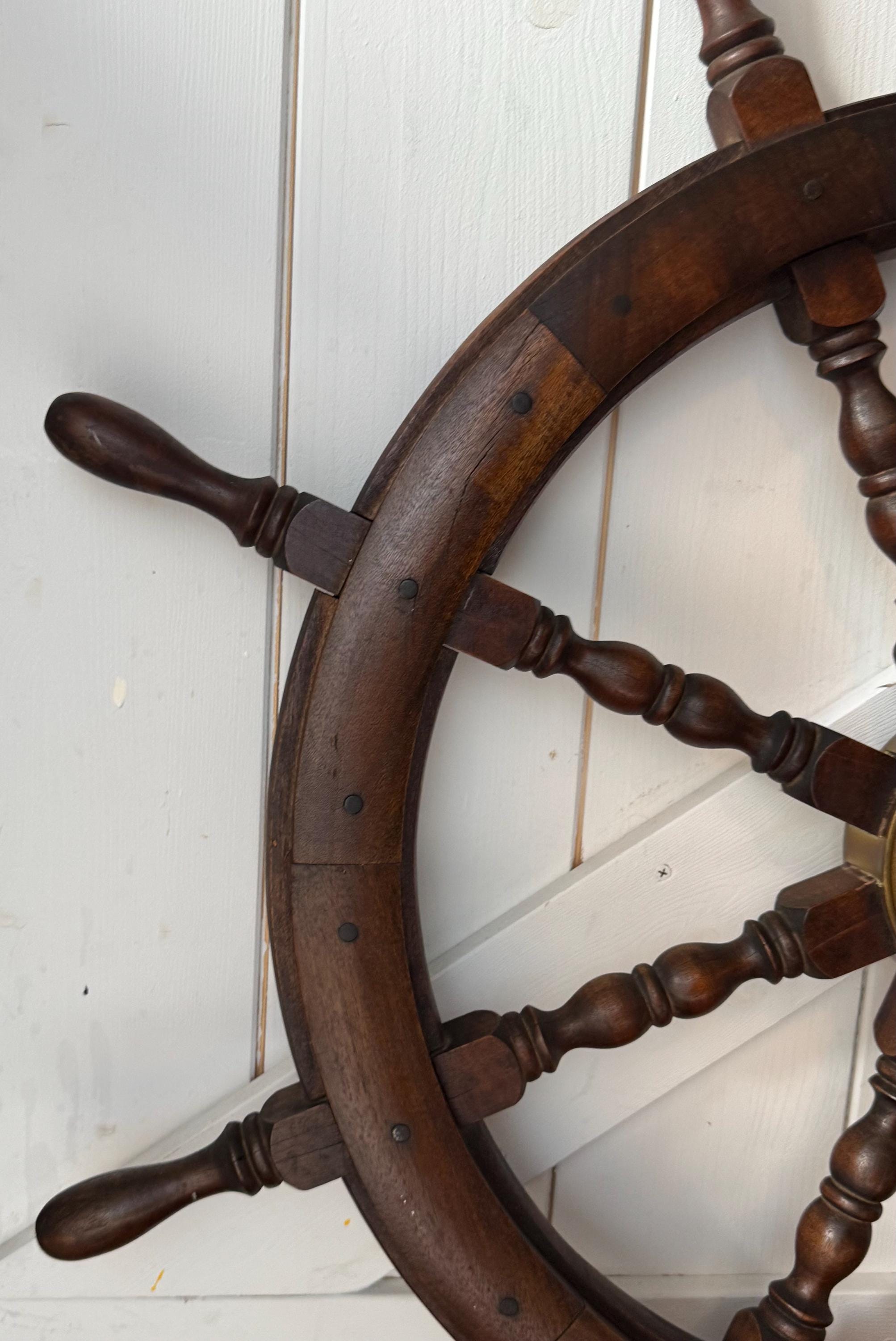 Antique Oak & Brass 8 Spoke Nautical Maritime Sail Boat Ships Wheel ...