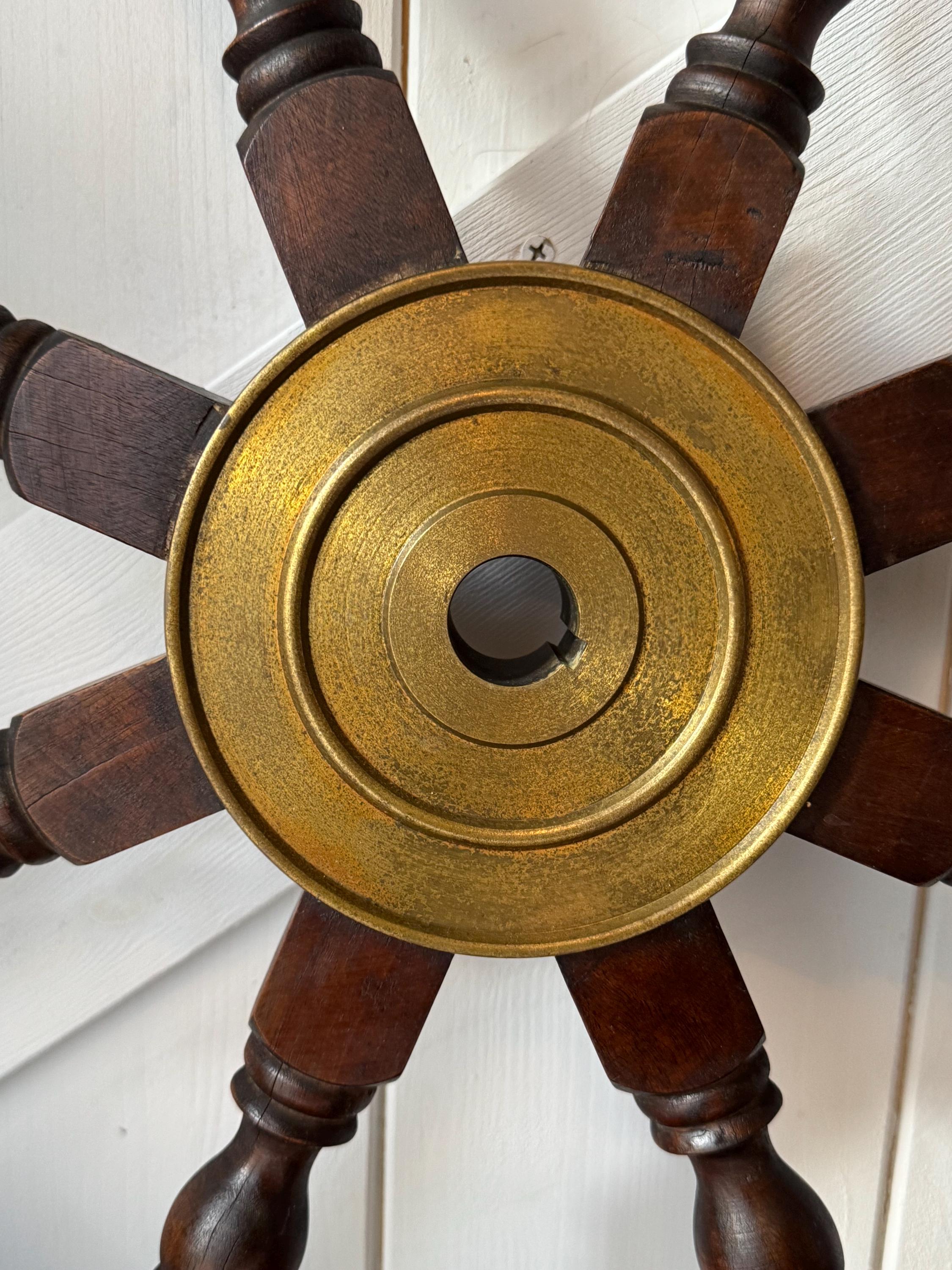 Antique Oak & Brass 8 Spoke Nautical Maritime Sail Boat Ships Wheel ...