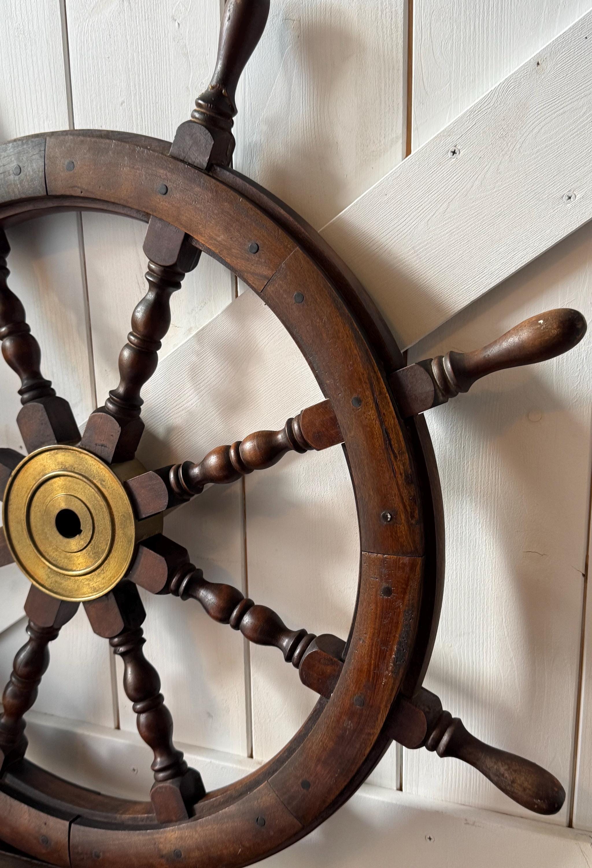 Antique Oak & Brass 8 Spoke Nautical Maritime Sail Boat Ships Wheel ...