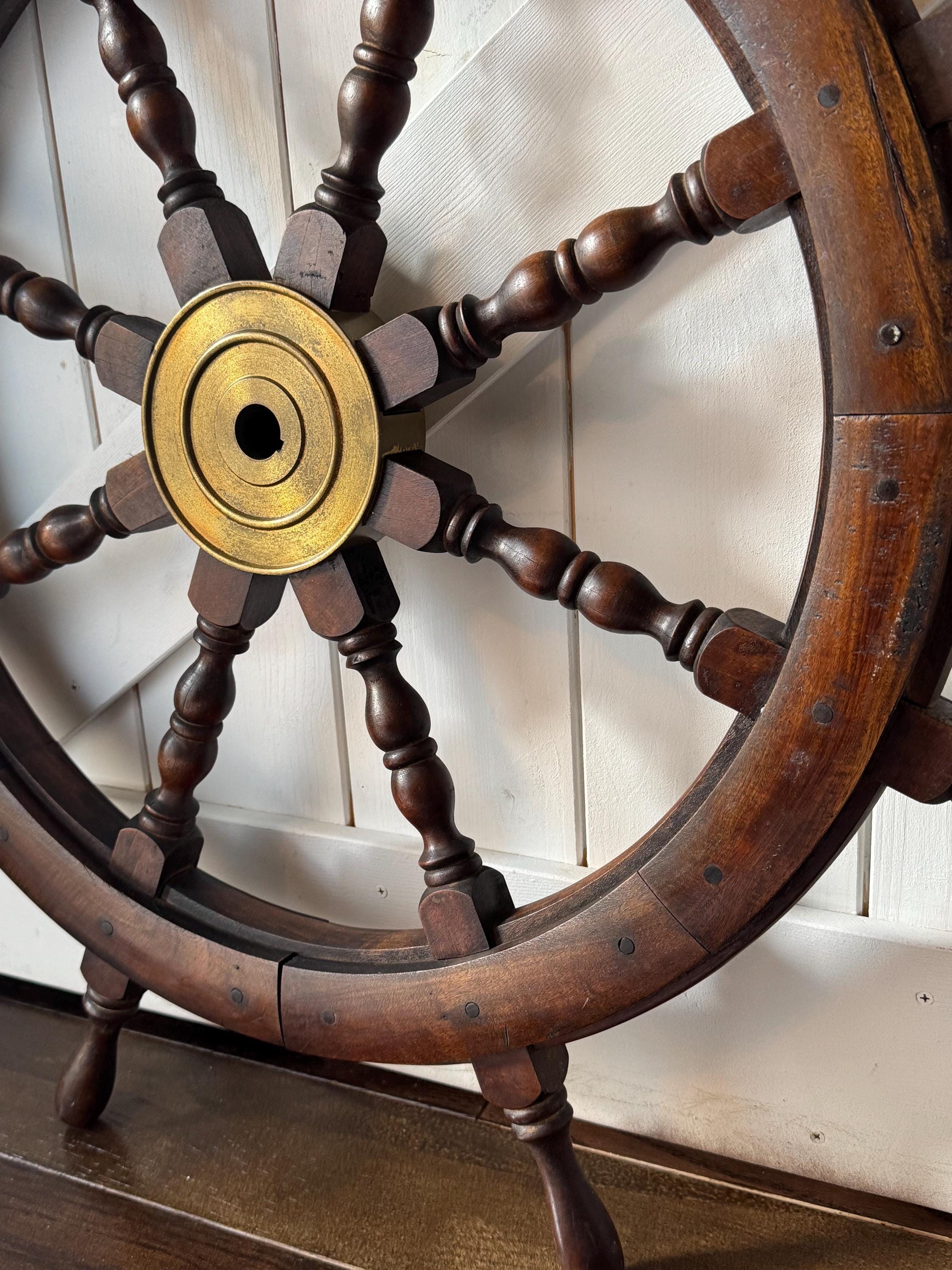 Antique Oak & Brass 8 Spoke Nautical Maritime Sail Boat Ships Wheel ...