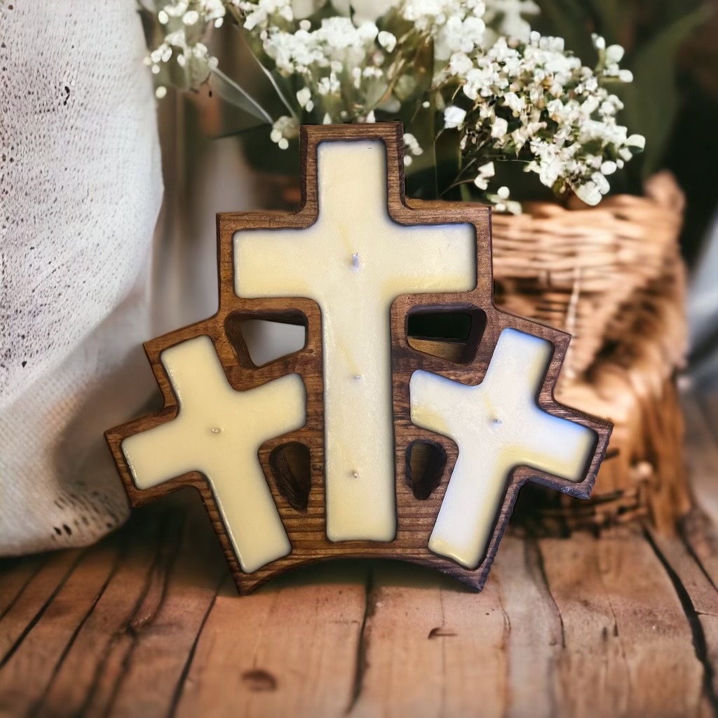 3 Wooden Cross Candle - Etsy