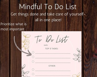 Mindful Daily To-do List, Digital Journal, Instant Download, Printable ...