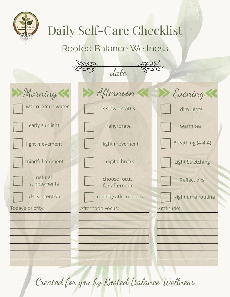 Printable Daily Wellness Checklist - Etsy