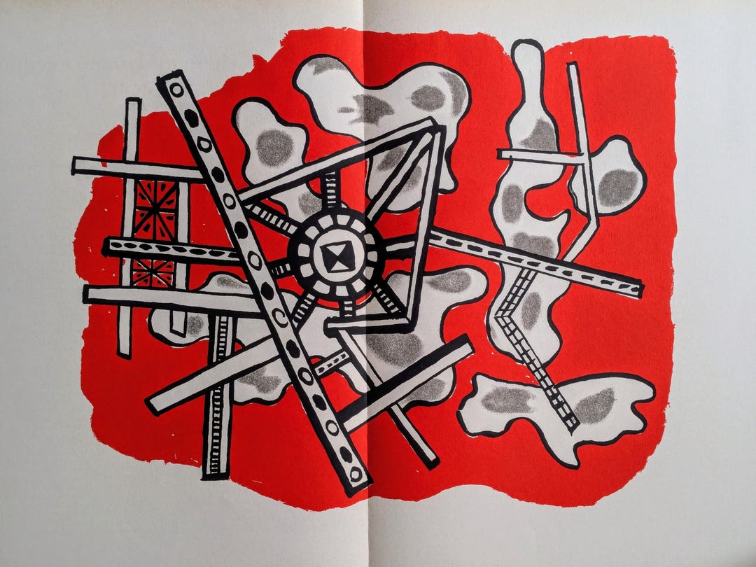 Fernand Leger, Original Lithograph Construction on Red Background, 1949 ...
