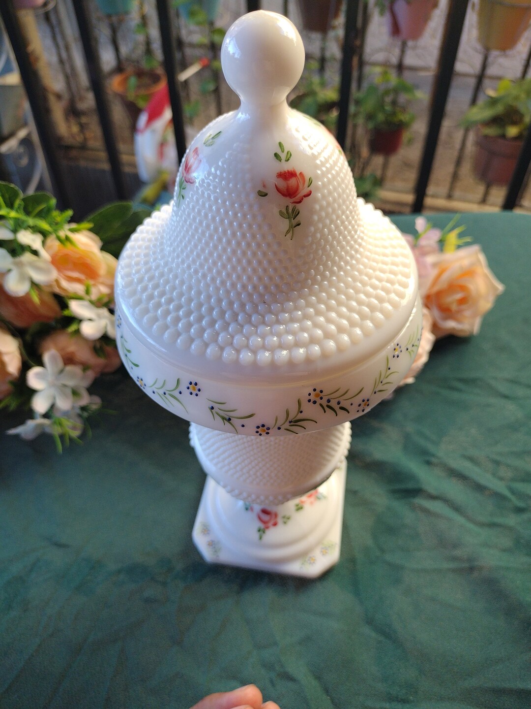 Vintage FENTON Milk Glass Candy Dish & Lid Floral Hand Painted - Etsy