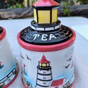 Hand Painted Ceramic Lighthouse Sugar Tea Coffee Kitchen Storage Jars ...