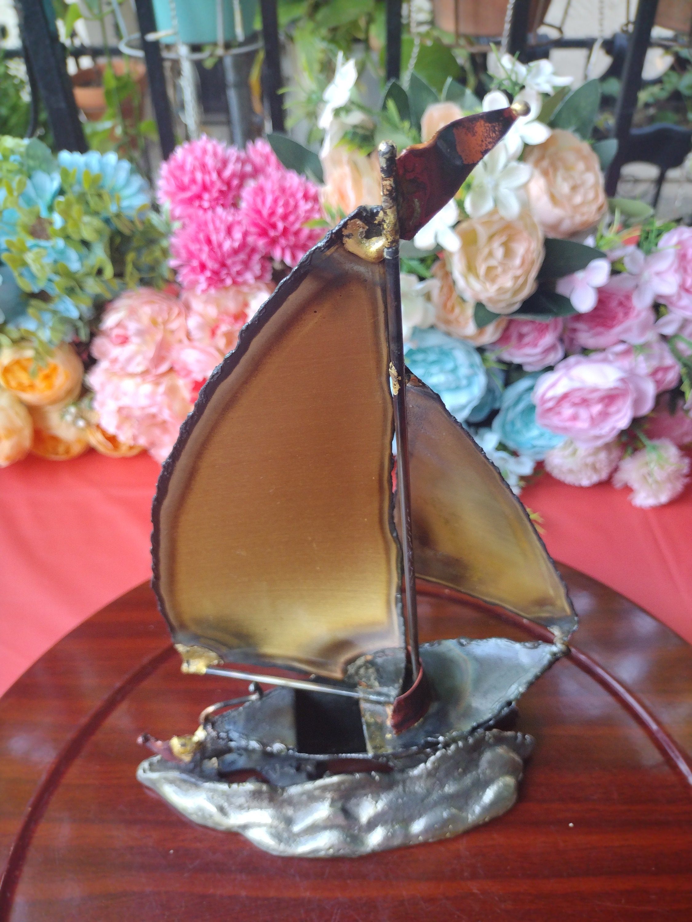 11 Mid Century Era Metal Sail Boat Sculpture Cast Metal Base - Etsy