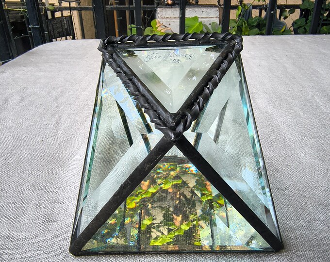 Vintage 1988 Handmade Glass Leaded Pyramid Mirrored Curio Display Case ...