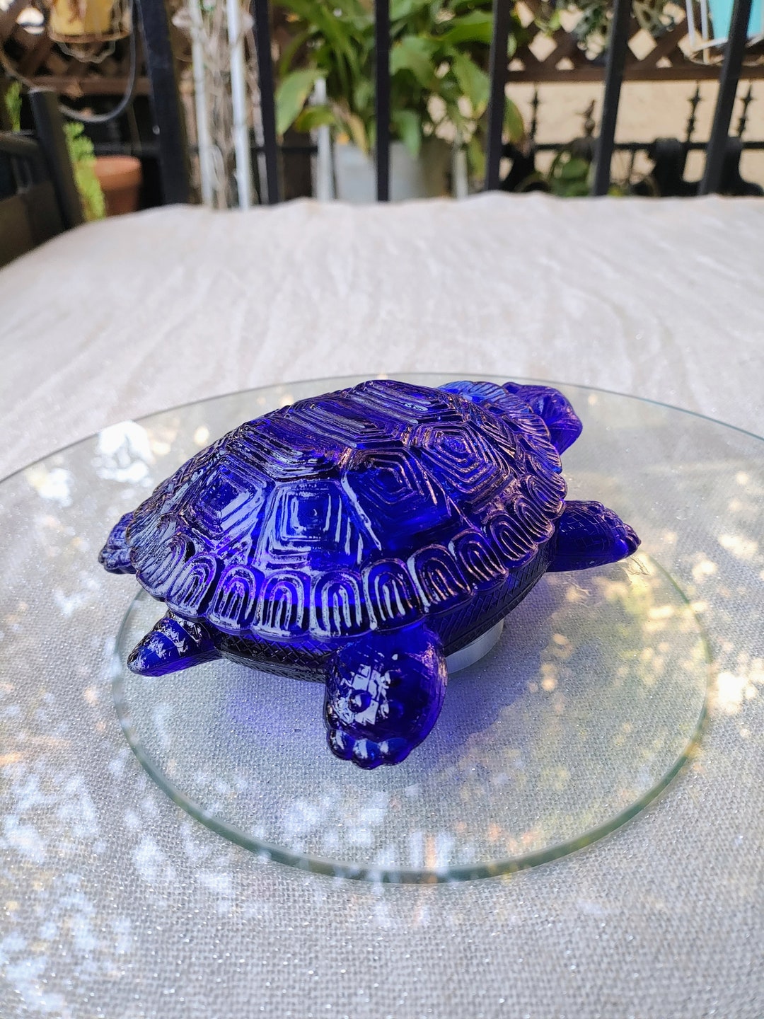 Vintage Cobalt Blue Glass Turtle Trinket Box - Etsy