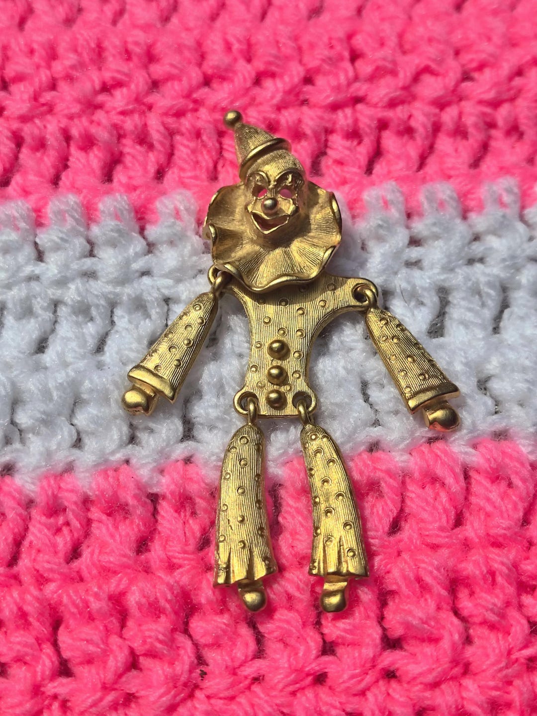 Harlequin Clown Pierrot Brooch Pin Gold Tone Articulated - Etsy