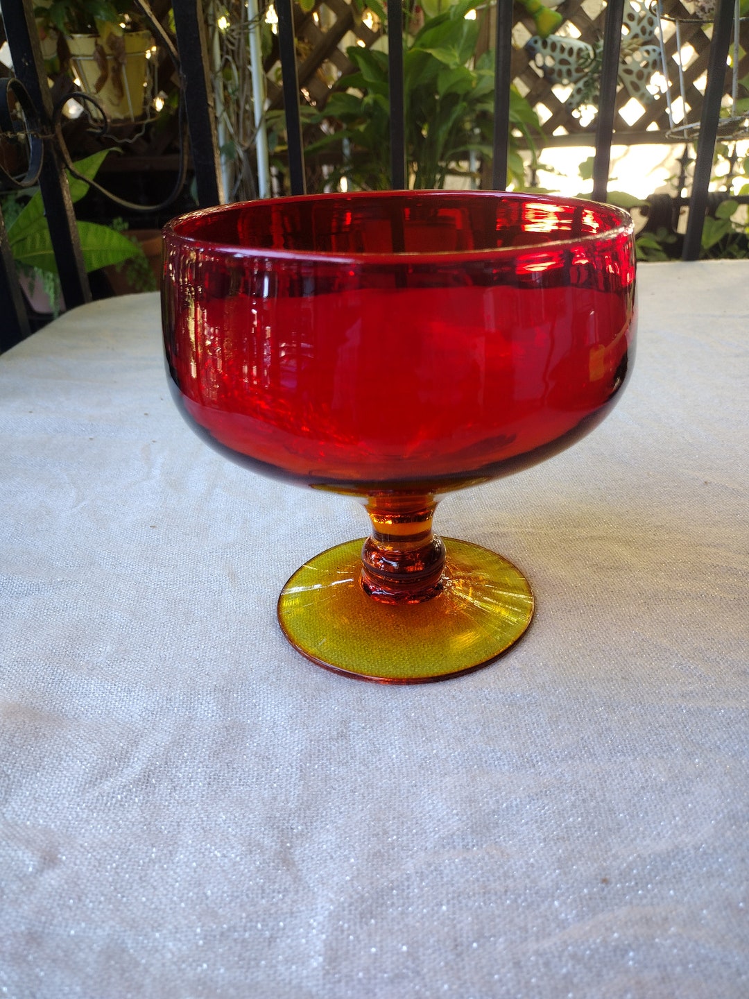 Blenko Red/ Tangerine Amberina Glass Wayne Husted Footed Compote - Etsy