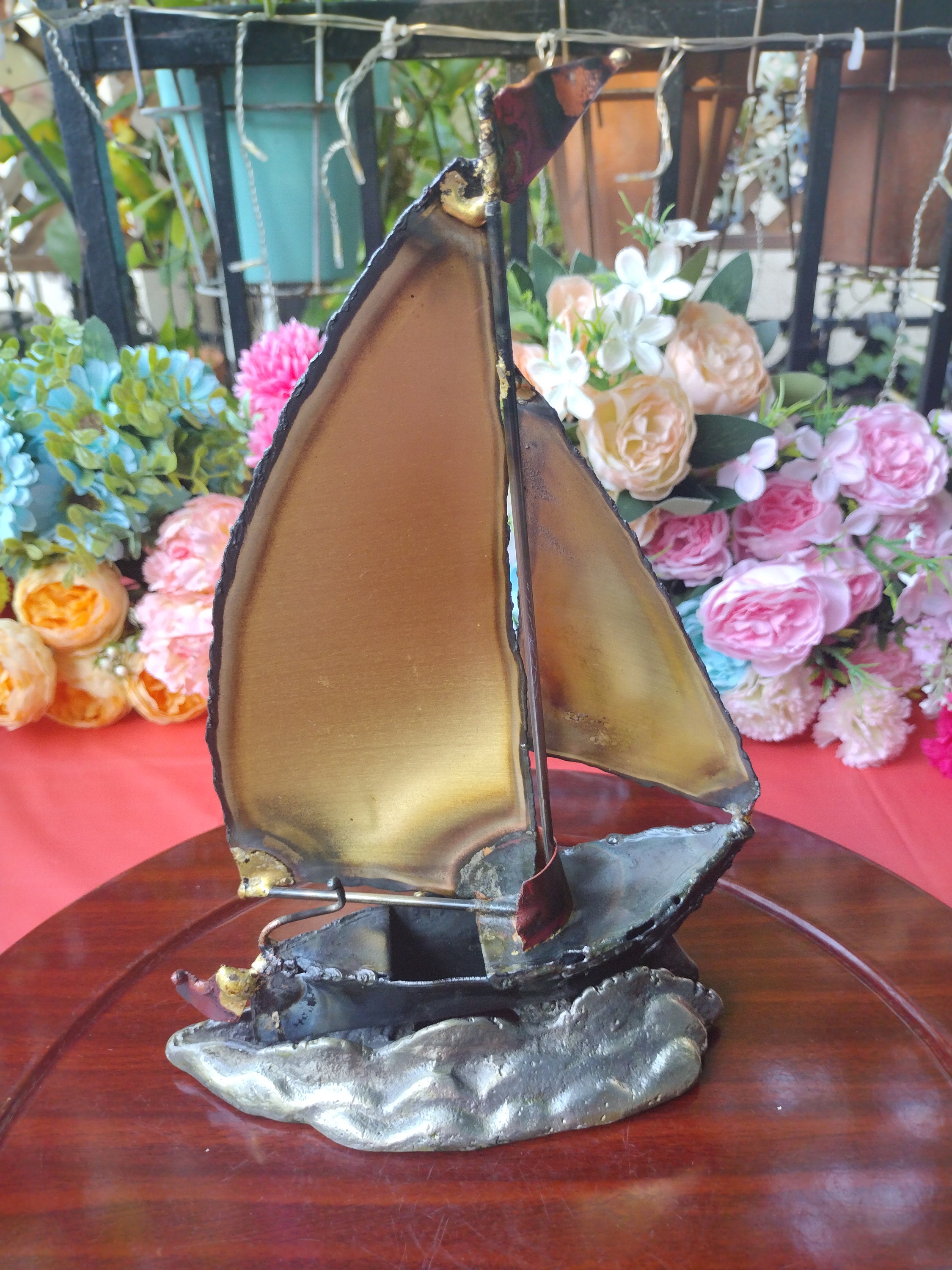 11 Mid Century Era Metal Sail Boat Sculpture Cast Metal Base - Etsy