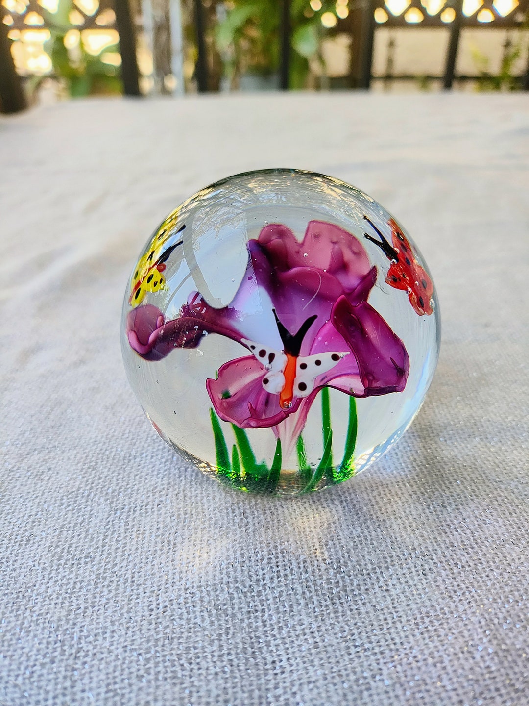 Vintage Flower and Butterfly Paperweight by Gorgeous Designs China - Etsy