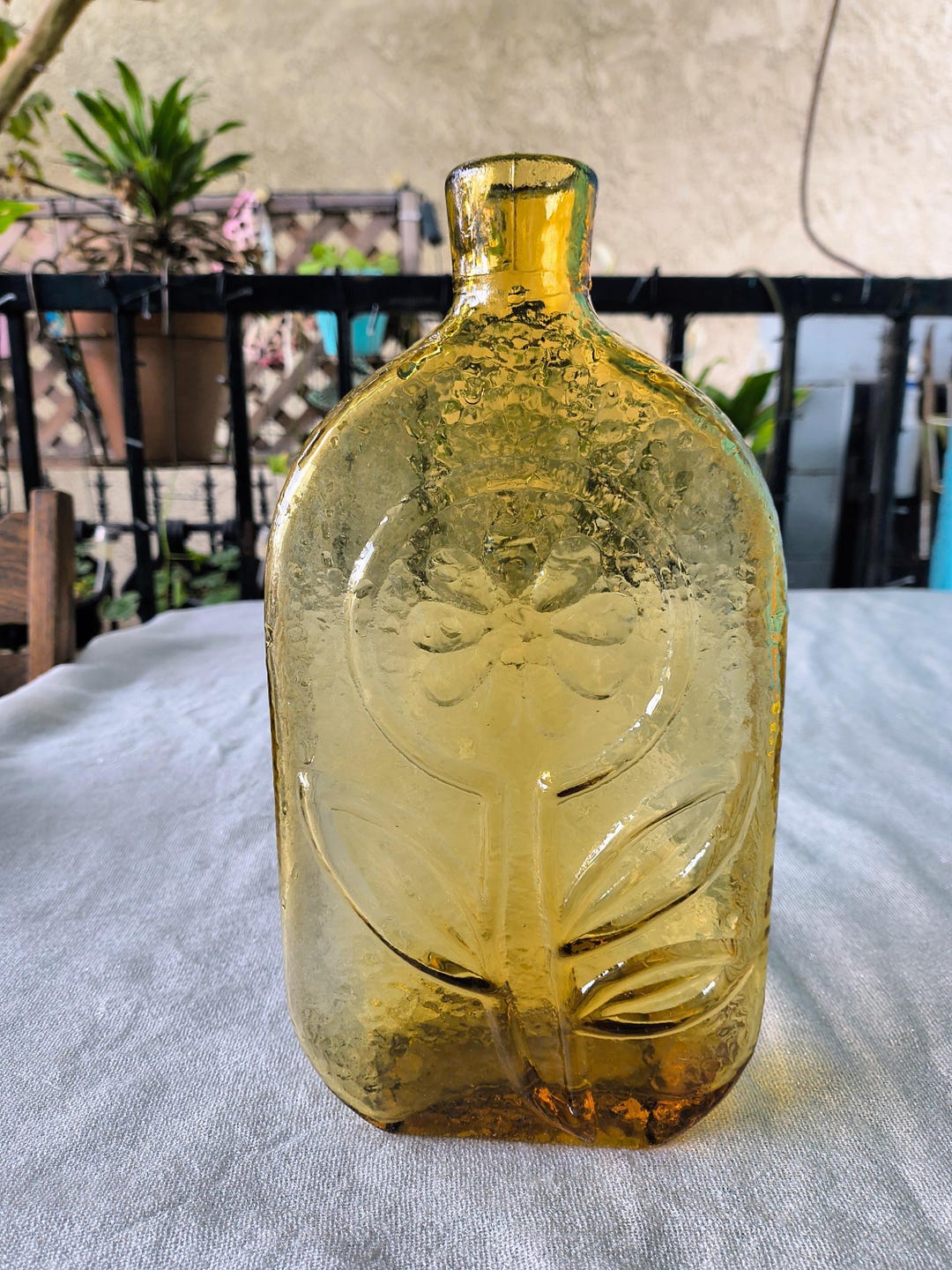 Vintage 1960's Wayne Husted Style Flower Design Amber Glass Decanter No ...