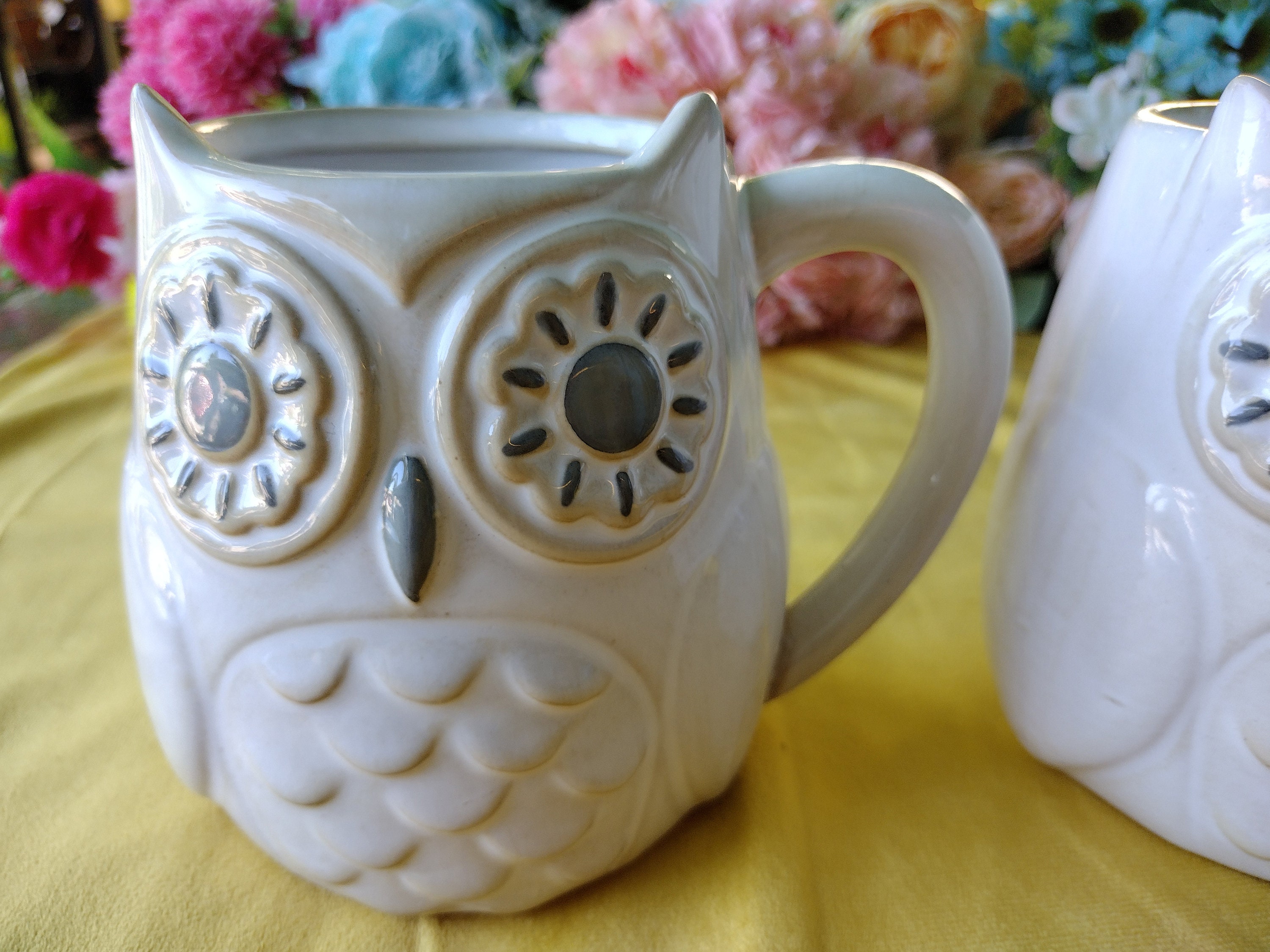 Set of 2 Ceramic Figural Snowy OWL Coffee Mugs 16oz WHITE GRAY - Etsy