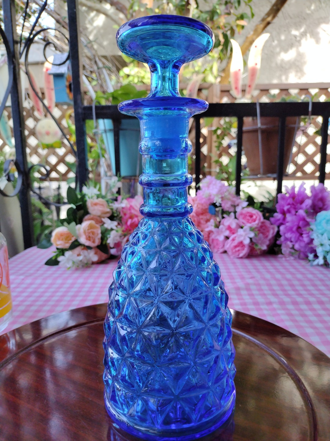 Unique Mid Century Electric Blue Diamond Star Cut Decanter With Stopper ...