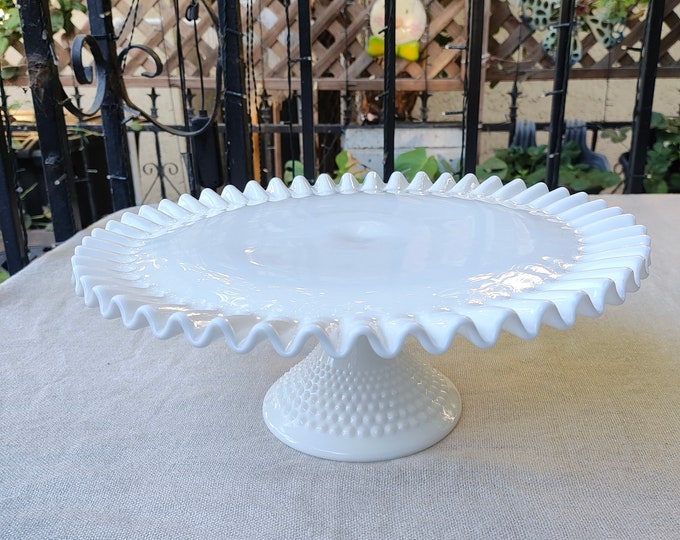 Fenton White Milk Glass Ruffled Hobnail Cake Stand - Etsy