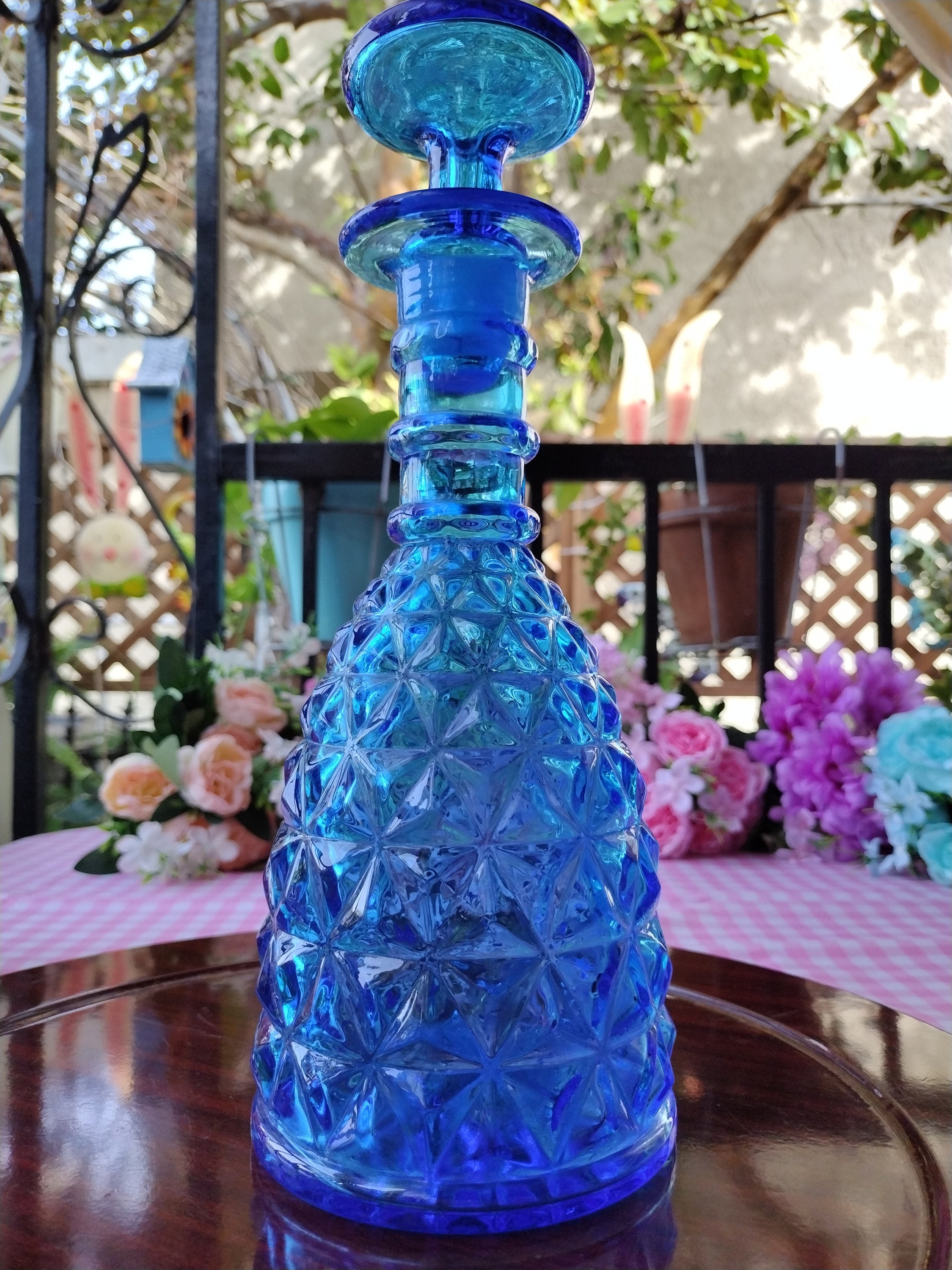 Unique Mid Century Electric Blue Diamond Star Cut Decanter With Stopper ...