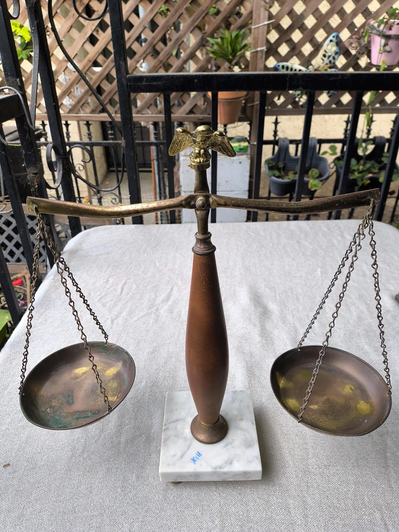 Vintage Irving Schwartz & Co "contempora" Eagle Brass and Wood Scale of ...