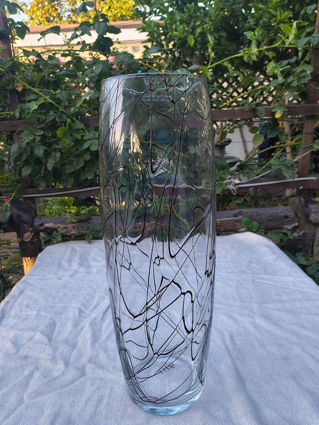 19" Abstract Threaded Design Art Glass Vase Handmade in Poland - Etsy