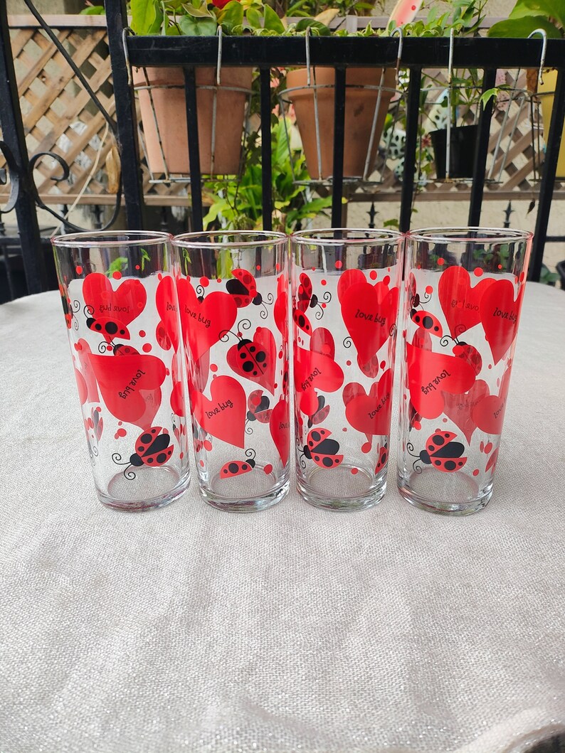 Set Of 4 Vintage Anchor Hocking Love Bug Drinking Glasses Etsy