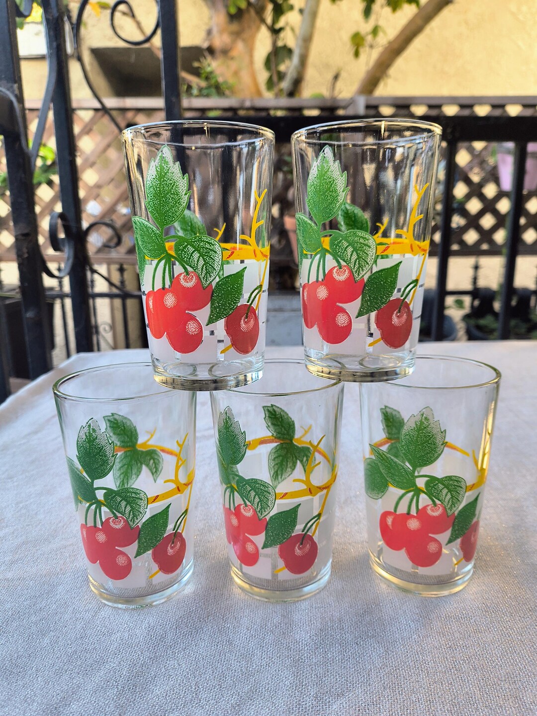 Set of 5 Vintage Cherry Design Drinking Glasses - Etsy