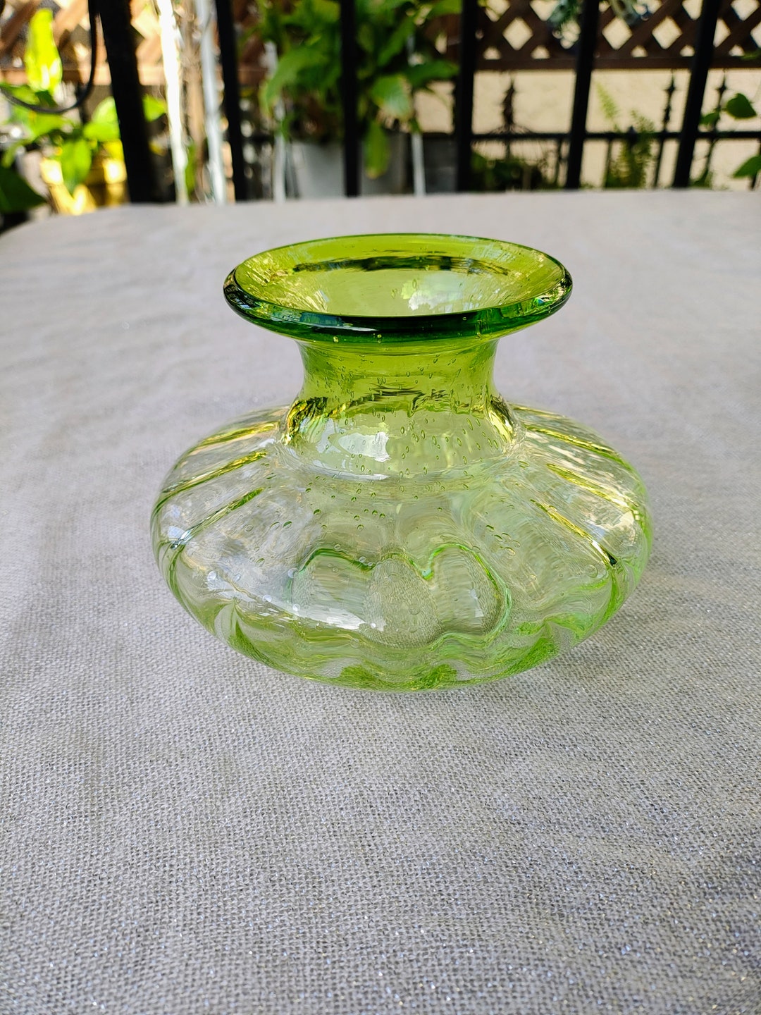 VINTAGE Light Green Blown BIOT BUBBLE Glass Short Vase - Etsy