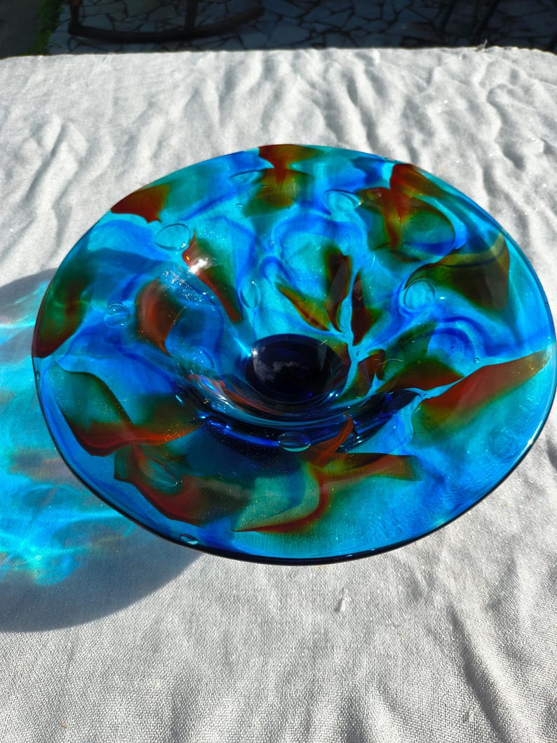 1960s Eugenio Ferro Murano Art Glass Blue Large Bowl Vase Sculpture ...