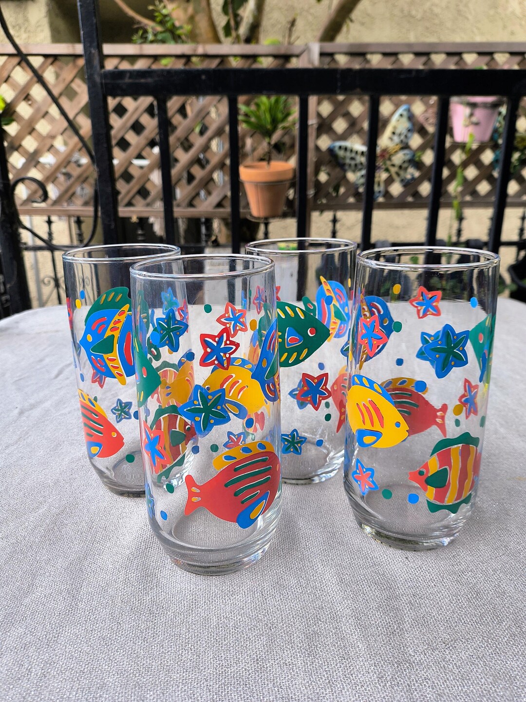 Set of 4 80's Vintage Libbey Multi Color Tropical Fish 160z Glasses - Etsy