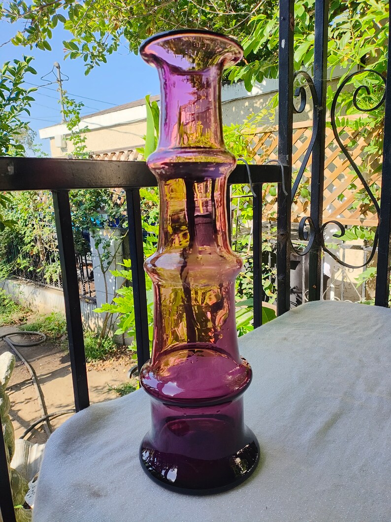 Blenko Glass Bamboo Vase 5716 Amethyst Purple Wayne Husted Mid Century ...