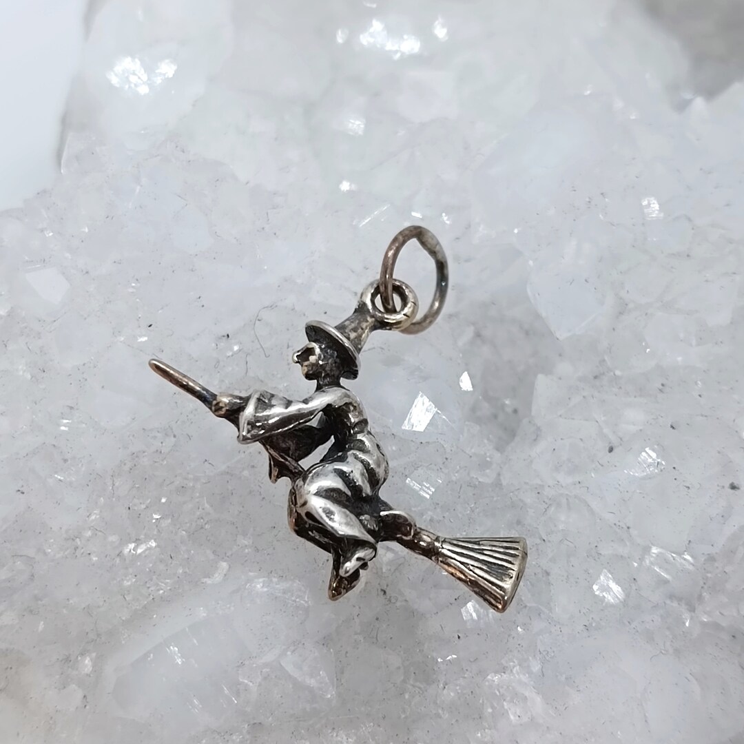 LUCKY WITCH With Broom PENDANT Amulet Solid Sterling Silver for ...