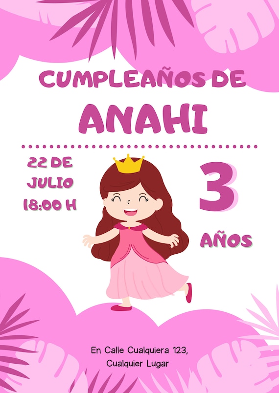Invitación Cumpleaños Infantil Rosa Editable - Etsy