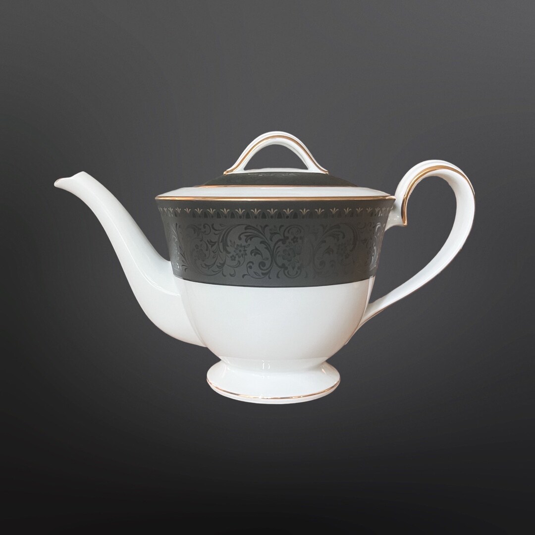 Vintage Noritake Benedicta 6976 Teapot and Lid, Black White Gold Floral ...