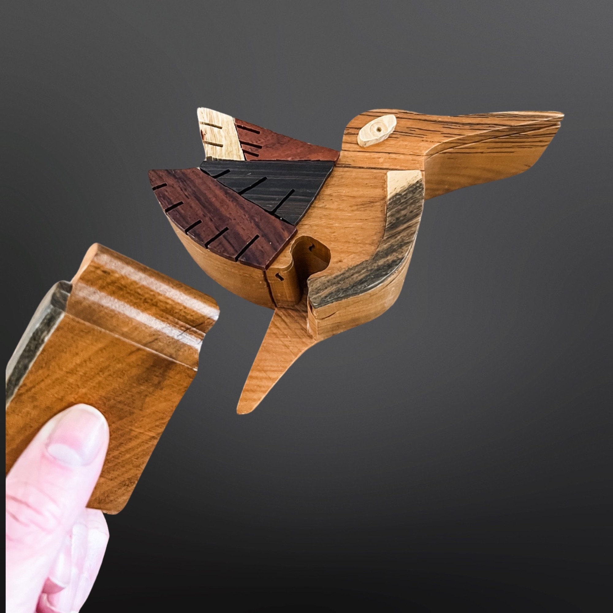 MCM Vintage Bird Puzzle Box Toy, Handcarved Wood Toy With Secret ...