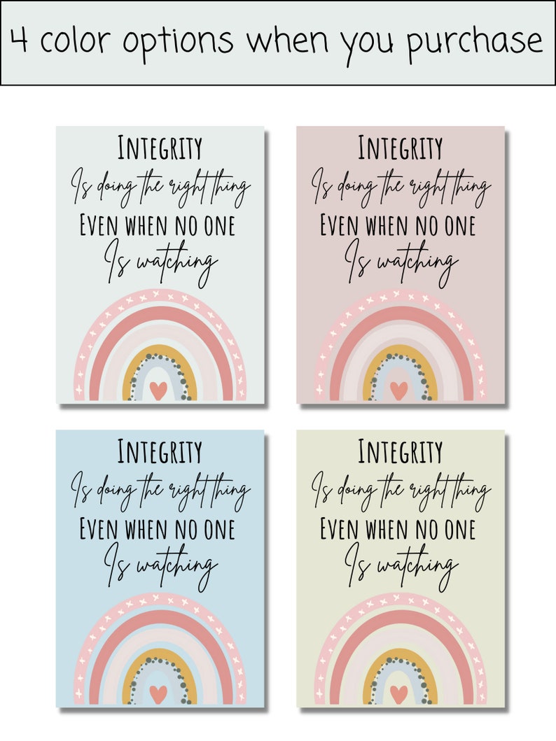Integrity Wall Art Poster or Canvas for Classroom or Child's Bedroom ...