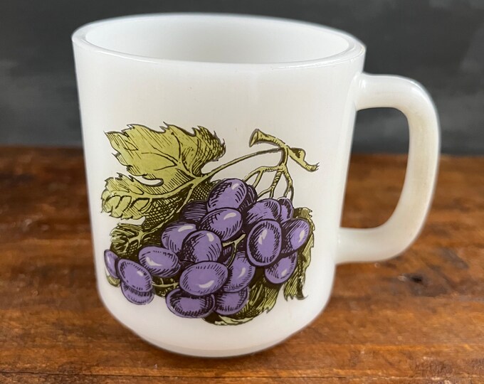 Vintage Glasbake Milk Glass Mug, Grape Design, Coffee Mug, Hot ...