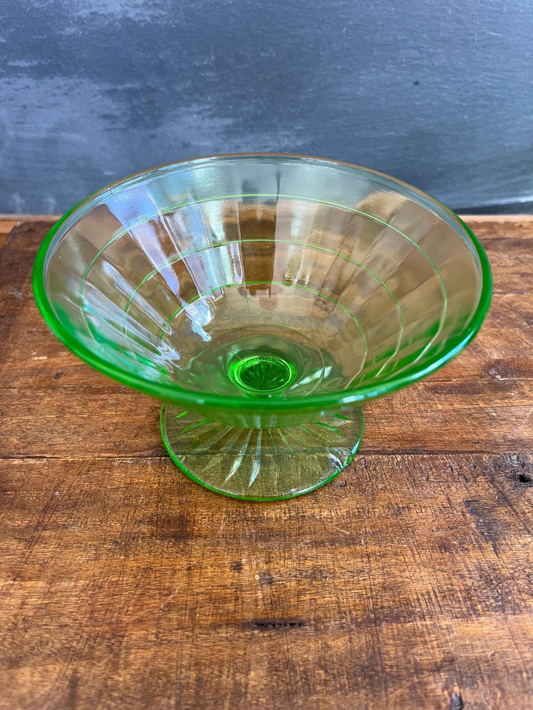 Vintage 1930's Anchor Hocking Block Optic Footed Bowl, Green Depression ...