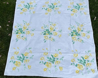 Vintage Floral Wilendur Tablecloth, Yellow Flowers, Mid Century ...
