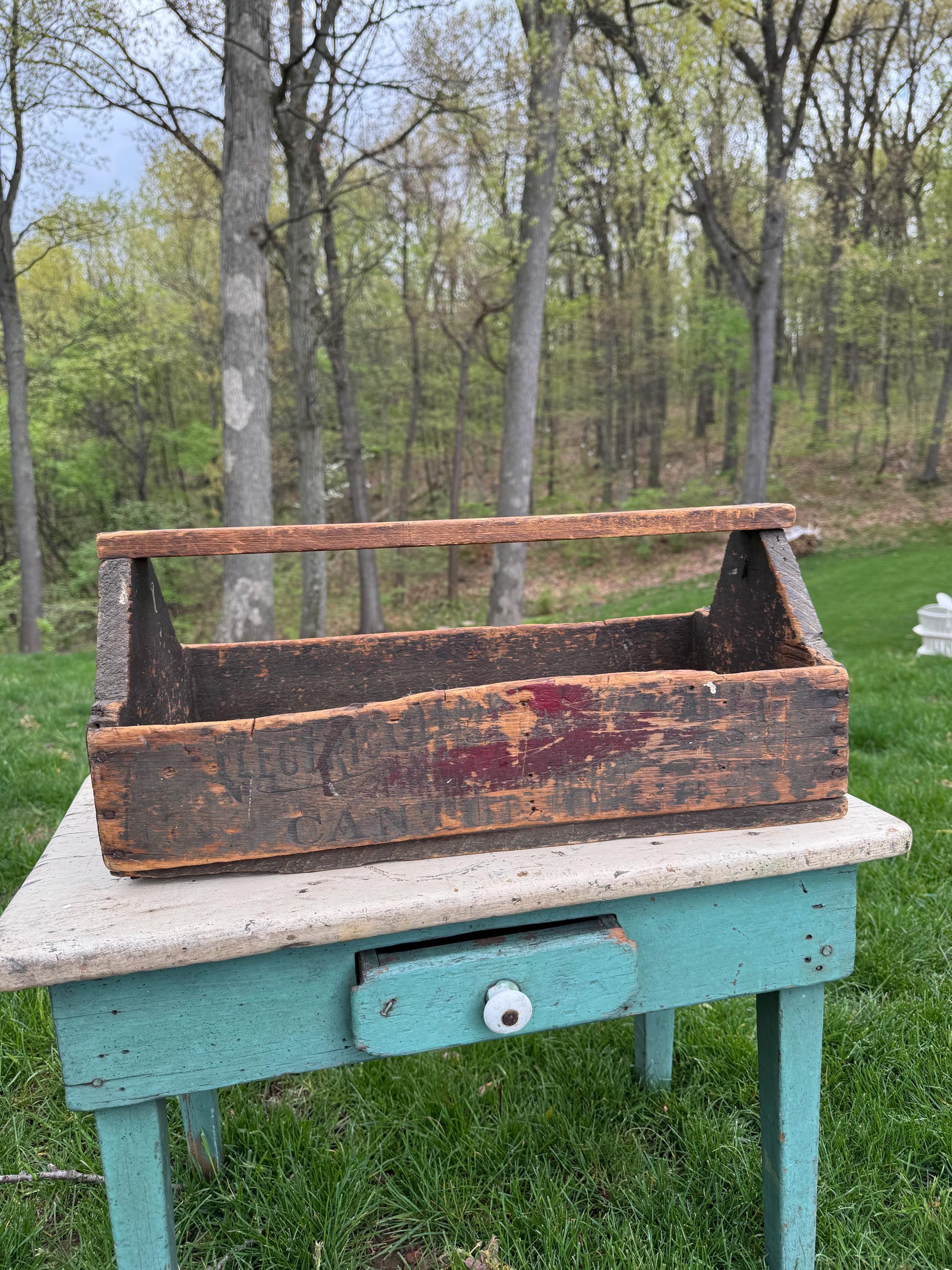 Vintage Wooden Tool Caddy With Handle, Gardeners Caddy, Storage Box ...