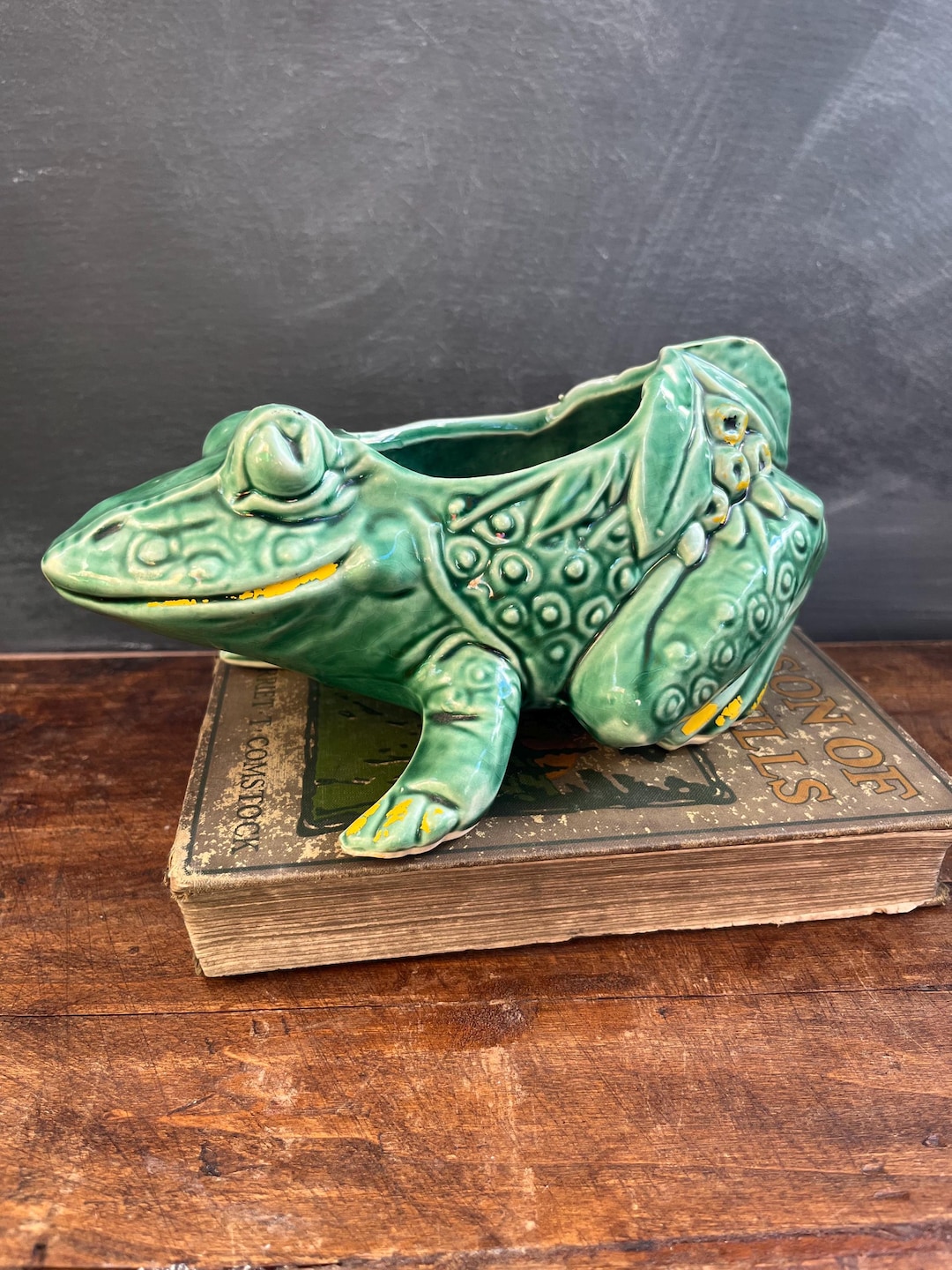 Vintage Mccoy Pottery Green Frog Planter With Painted Accents, Mid ...