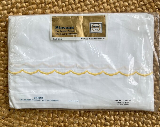 Vintage Steven’s Fabrics Double Size Flat Sheet, White With Yellow ...