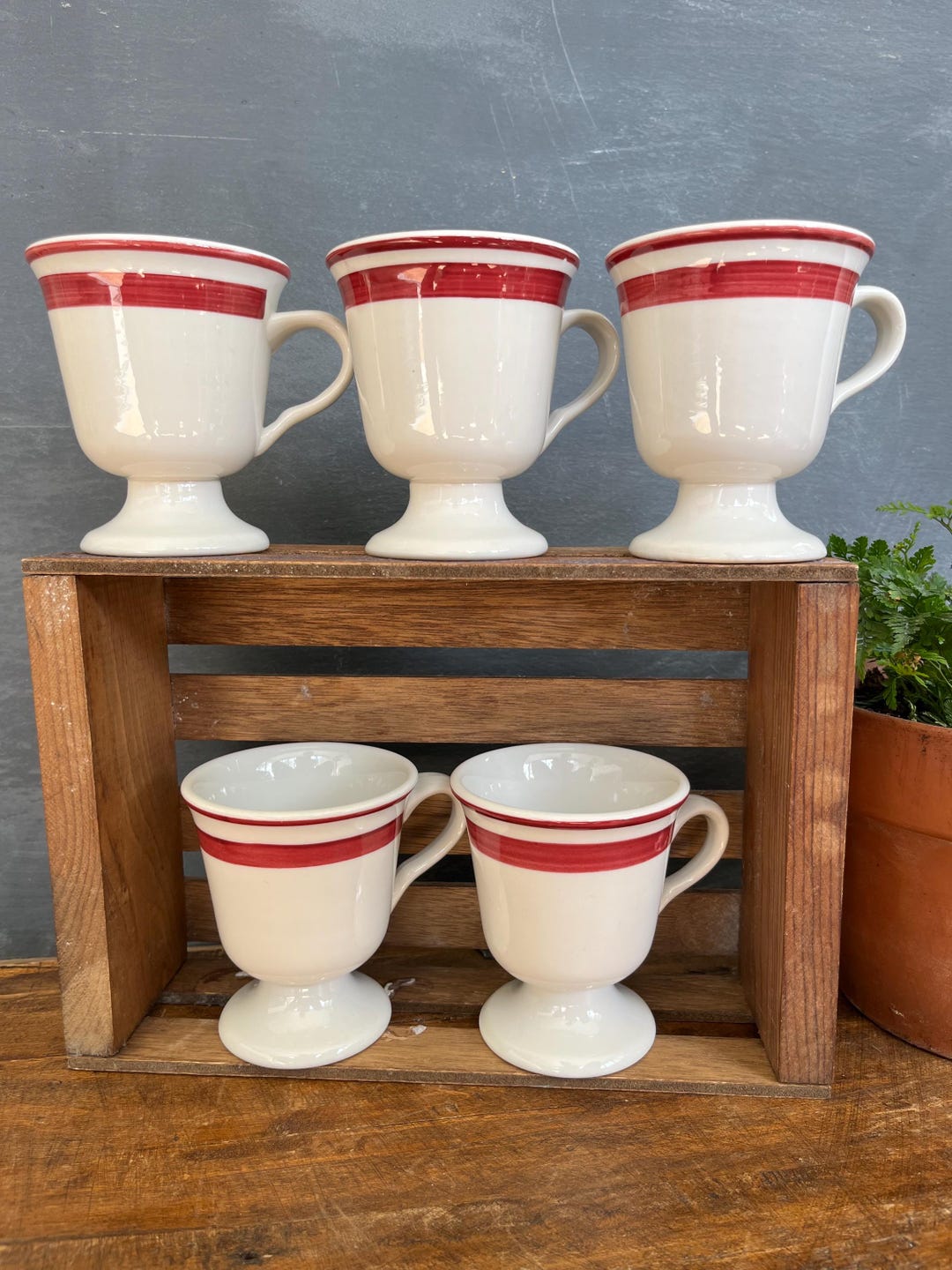 Vintage Red Stripe Pedestal Coffee Mugs, Jackson China, Falls Creek, PA ...