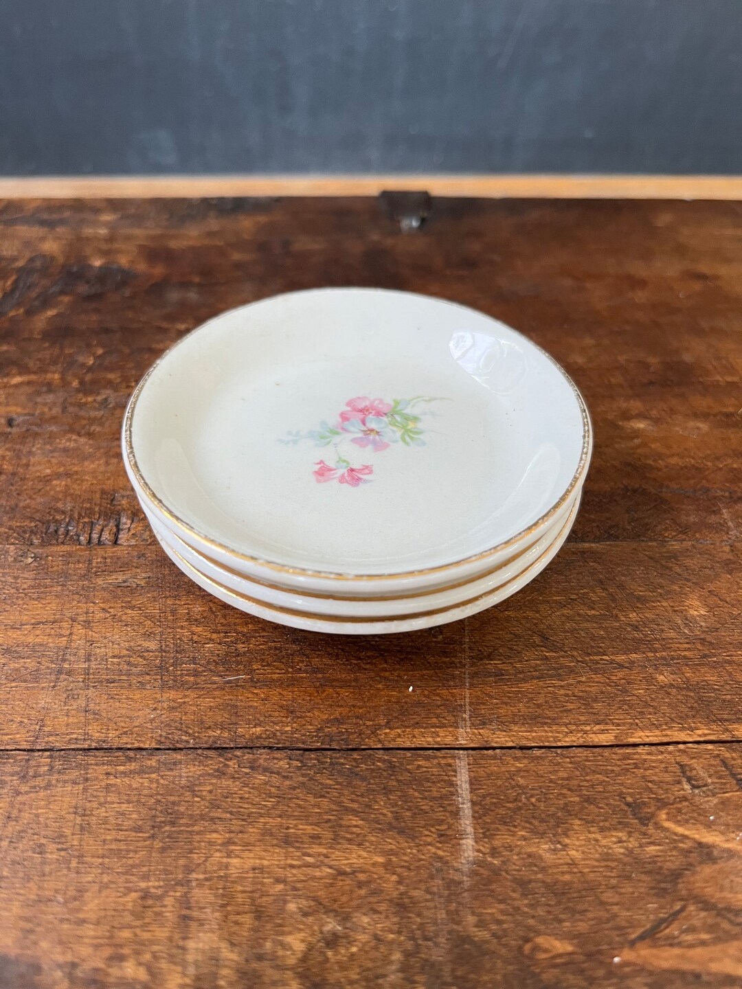 Vintage Butter Pats, Set of 3, Pink Flowers, Embossed Rim, Farmhouse ...