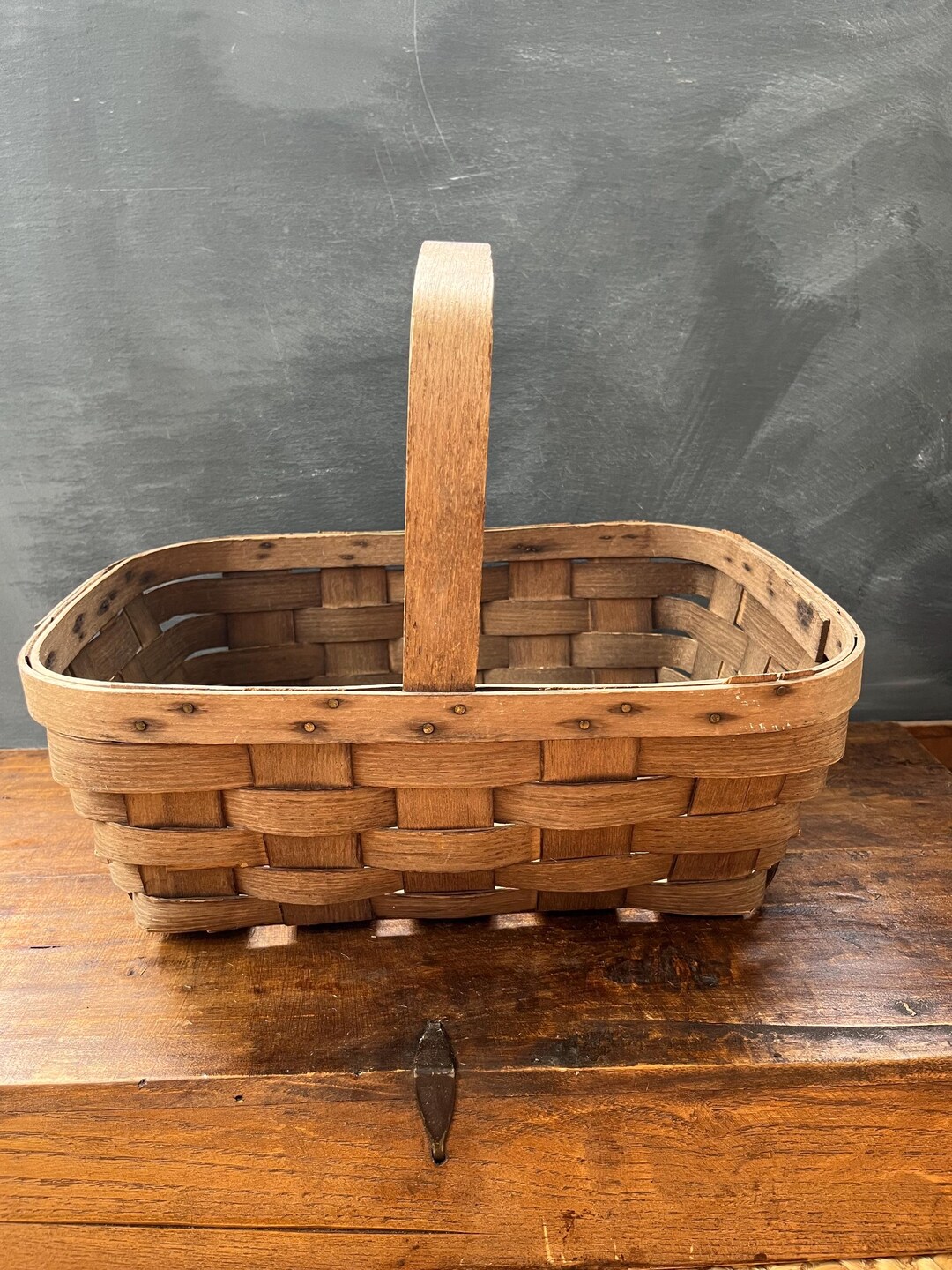 Vintage Splint Wood Woven Market Basket, Gathering Basket, Farmhouse ...