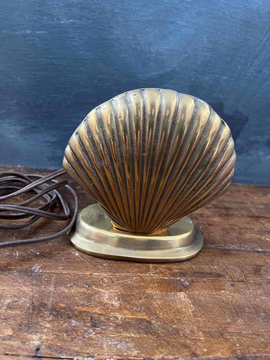 Vintage Small Brass Shell Lamp, Sea Shell Brass Lamp, Vintage TV Lamp ...