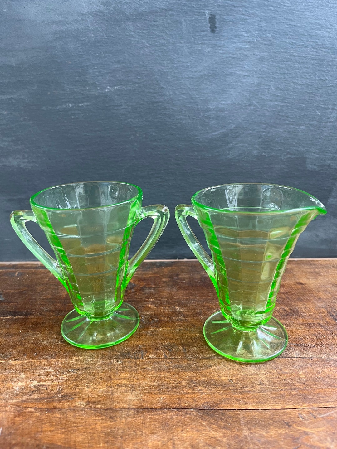 Vintage 1930's Anchor Hocking Block Optic Green Depression Glass ...