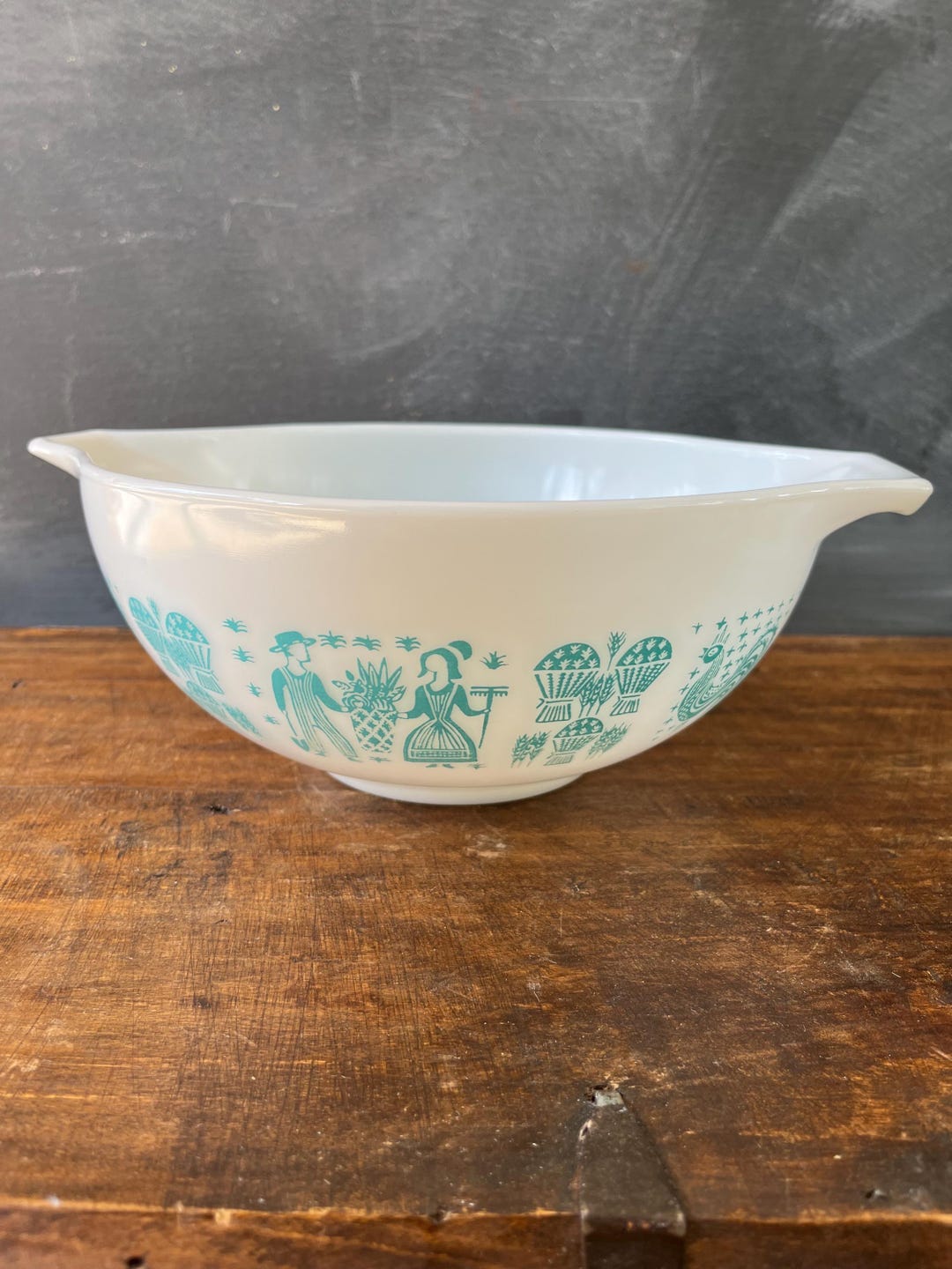 PYREX Turquoise on White Amish Butterprint 443 Cinderella Mixing Bowl ...