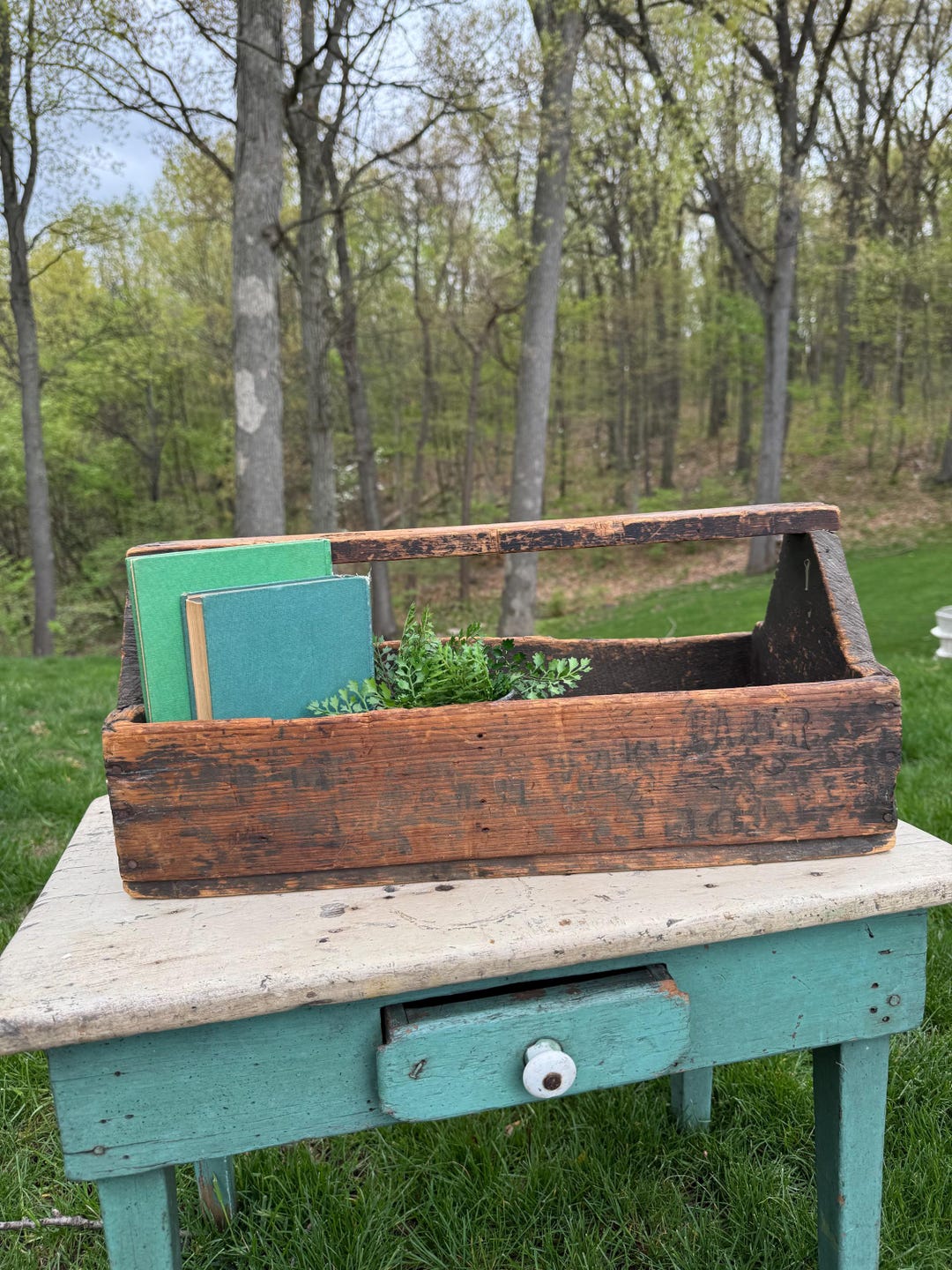 Vintage Wooden Tool Caddy With Handle, Gardeners Caddy, Storage Box ...