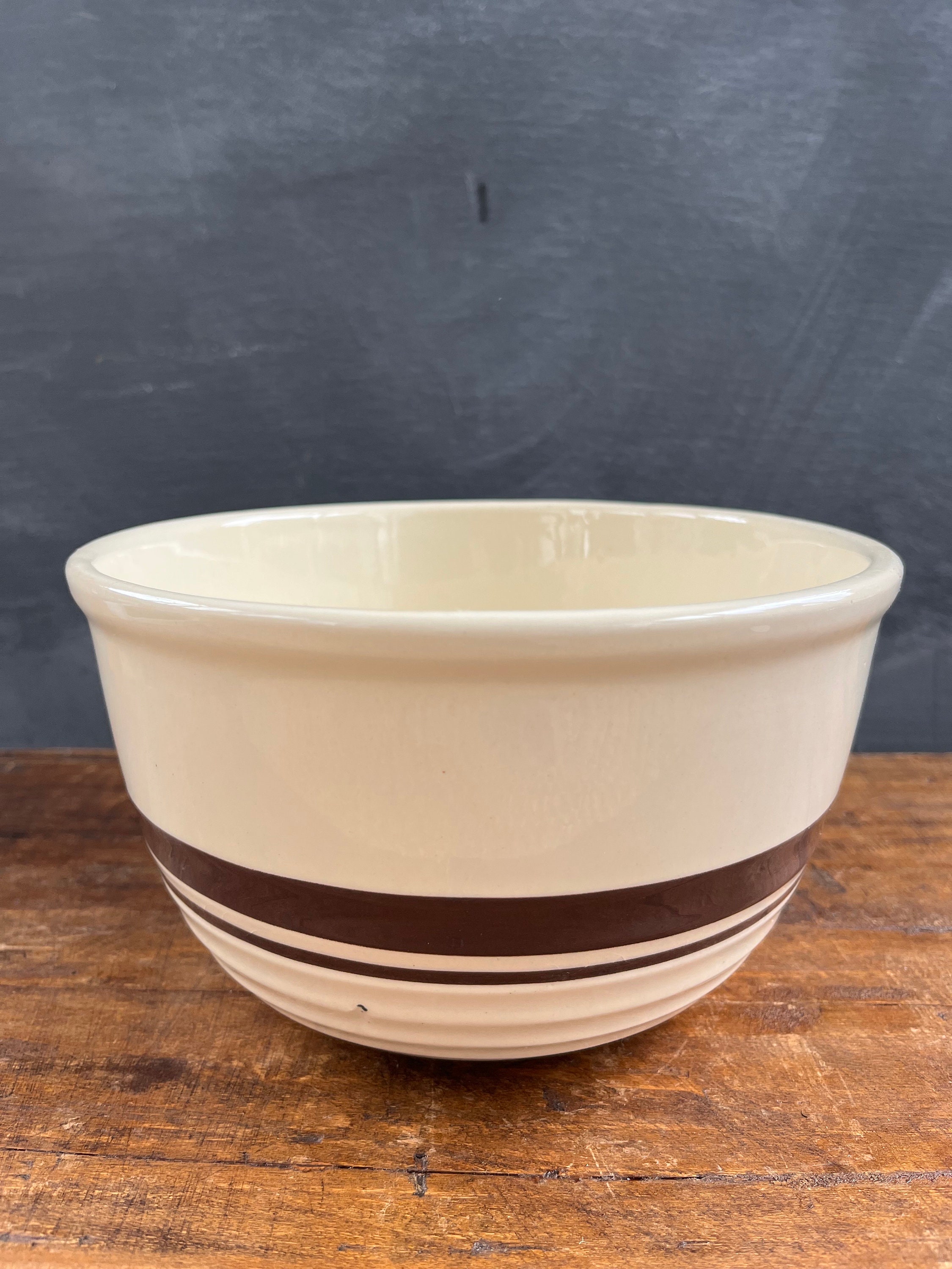 Vintage Mccoy Pottery Bowl, 8, Cream With Brown Stripes, Mixing Bowl ...