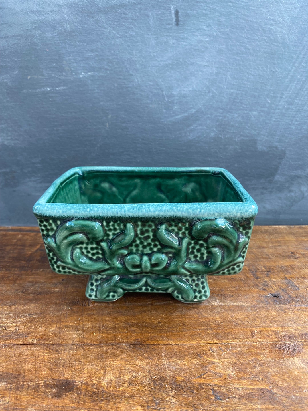 Vintage American Bisque Green Drop Glaze Planter, Vintage 1950s, Flower ...